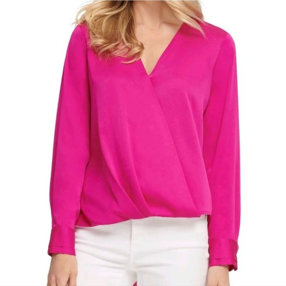 Dkny | Tops | Nwt Dkny Womens Surplice Blouse Neon Pink Fuscia S Hilo ...
